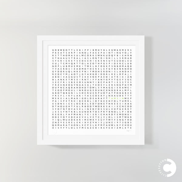 Personalised birthday present wordsearch print – Clive Sefton